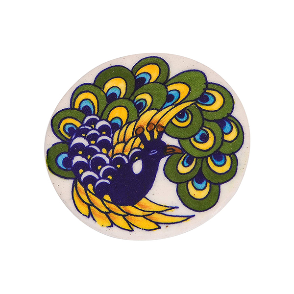 Blue Art Pottery Ceramic Unique Handmade Decorative Coaster Spirit Of India